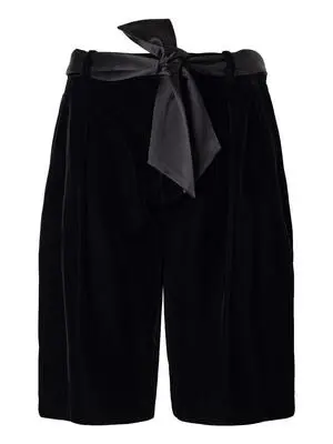 Saint Laurent Belted Velvet Shorts - Black
