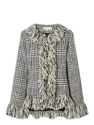 LIBEROWE Banker Fringed Houndstooth Tweed Jacket - Black