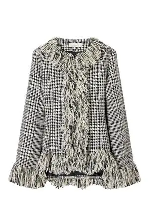 LIBEROWE Banker Fringed Houndstooth Tweed Jacket - Black