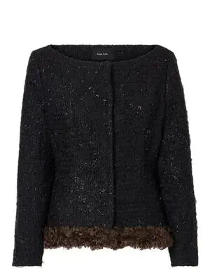 Simone Rocha Metallic Tweed Jacket With Plush Trim - Black