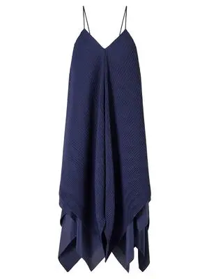 JW Anderson Tiered Asymmetric Pleated Crepe De Chine Mini Dress - Navy