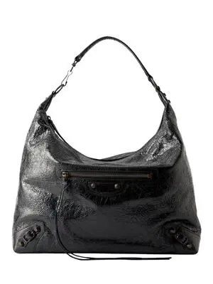 Balenciaga Le City Medium Crinkled Leather Shoulder Bag - Black