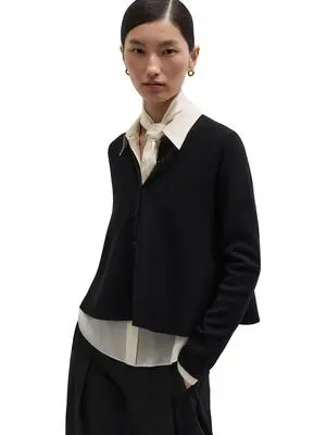 ME+EM Wool Stretch Button Through Swing Cardigan - Black