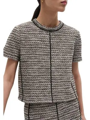 ME+EM Textured Tweed Cropped Tee - Brown Multi