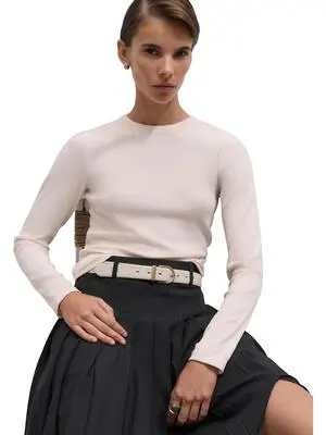 ME+EM Ribbed Long Sleeve Top - Ivory