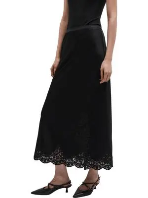 ME+EM Satin Lace Maxi Skirt - Black
