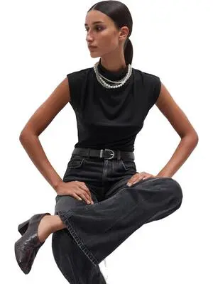 ME+EM Sleeveless Drape Top - Black