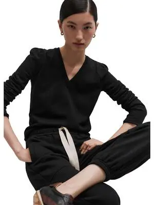 ME+EM Raw Edge V-neck Sweatshirt - Black