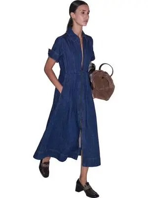 ME+EM Denim Fit And Flare Midi Dress - Washed Blue