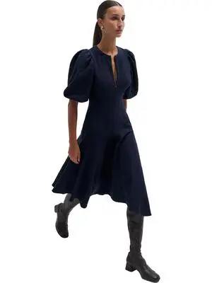 ME+EM Dropped Waist Handkerchief Hem Midi Dress - Navy
