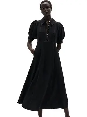 ME+EM Contrast Stitch Fit And Flare Midi Shirt Dress - Black