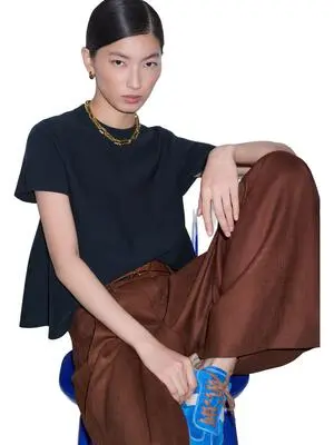 ME+EM Wool Stretch Short Sleeve Swing Knit Top - Navy