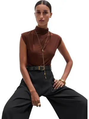 ME+EM Sleeveless Drape Top - Pecan Brown