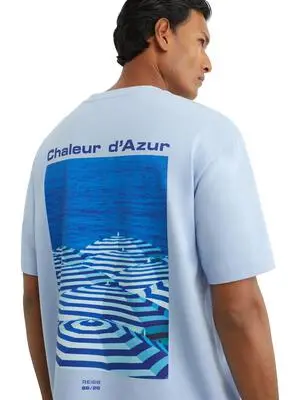 REISS Azur Cotton Beach-print Relaxed-fit T-shirt - Soft Blue