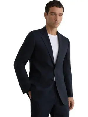 REISS Tailored Kin Classic Fit Single-breasted Linen Blazer - Navy