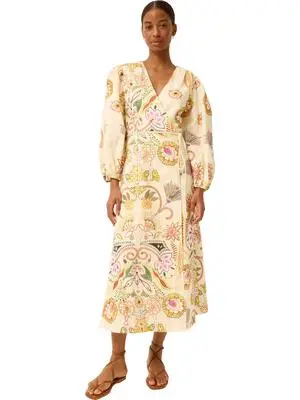 MARIE OLIVER Everette Printed Linen Cotton Wrap Dress - Haven