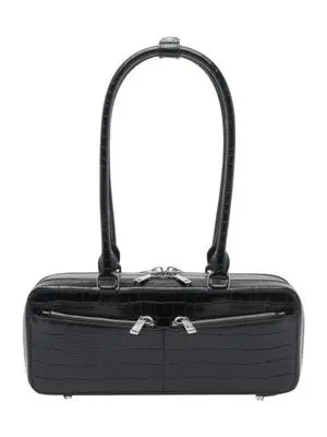 SELF-PORTRAIT Croc Effect Embossed Shoulder Bag - Black