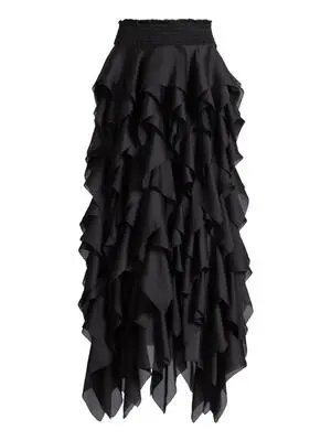 Balmain Asymmetrical Ruffled Maxi Skirt - Black