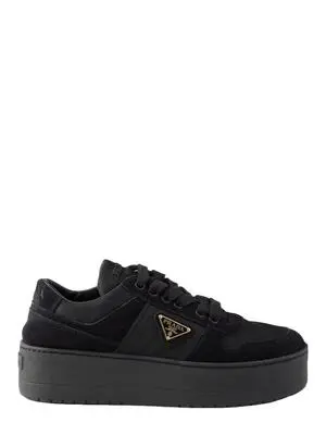 Prada Downtown Bold Re-nylon And Suede Lace-up Sneakers - Black
