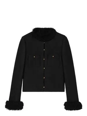 Celine Chasseur Jacket In Viscose And Wool Natt - Black