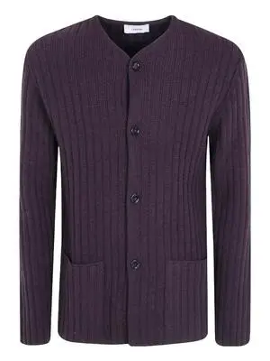 LARDINI Long Sleeve Buttoned Cardigan With Ribbed Details - Black