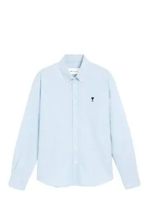 AMI Paris Logo Detailed Long Sleeved Shirt - Sky-blue