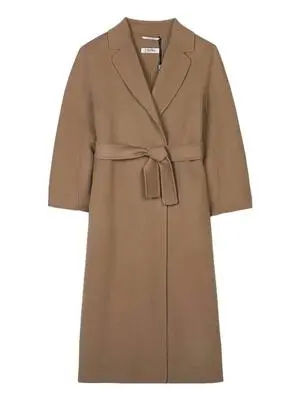 Max Mara Long-sleeved Coat With Collar And Tie-waist - Camel