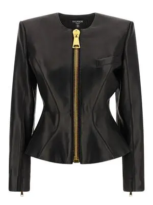Balmain Zip-up Leather Jacket - Black