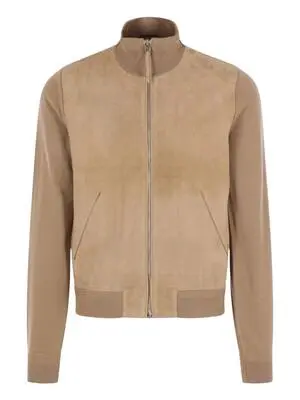 TOM FORD Stand Collar Zip-up Paneled Jacket - Beige
