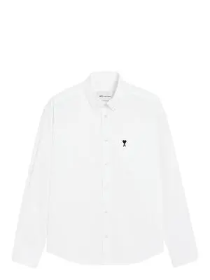 AMI Paris Boxy Cotton Shirt With De Coeur - White