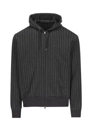 Herno Pinstripe Drawstring Hooded Zip Jacket - No