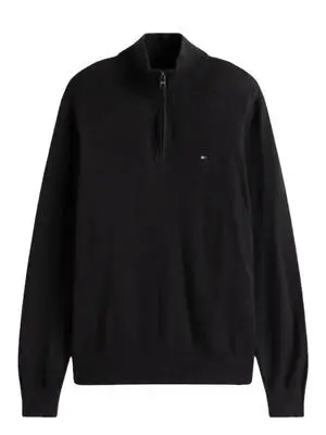 Tommy Hilfiger Long-sleeve Mock Neck Half-zip Knit Top - Black