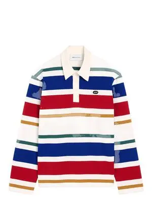 AMI Paris Multicolor Striped Cotton Polo With Patch - White/blue/red