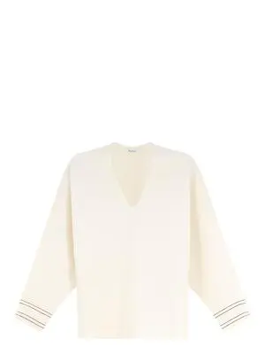 Max Mara Long Sleeve V-neck Knit Pullover - White