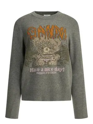 GANNI Teddy Intarsia Knitted Jumper - Grey