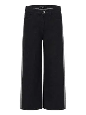 Patrizia Pepe Bi-color Wide Leg Jeans - Black Reverse Grey