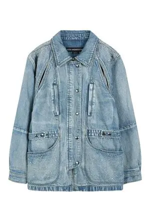 Andersson Bell Jeweled Distressed Denim Jacket - Blue