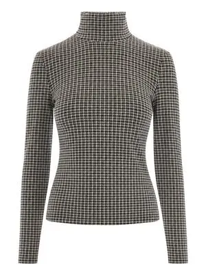 Patrizia Pepe Checked High-neck Long-sleeve Top - Grey