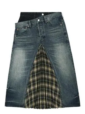 Andersson Bell Pleated Patchwork Denim Midi Skirt - Blue