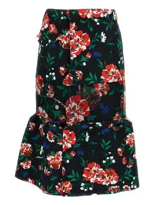 SACAI Sacai Printed Skirt With Ruffled Hem And Drawstrings