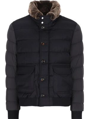 MOORER Quilted Coat With Fur Collar - Black