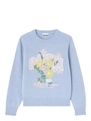 GANNI Ganni Crew Neck Long Sleeve Sweater Blue