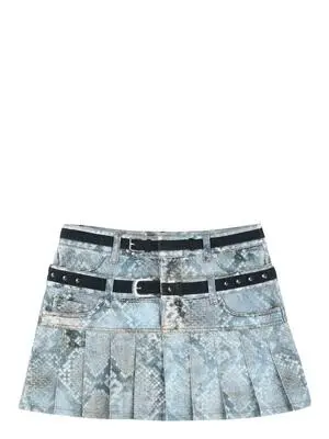 Andersson Bell Python Print Faded Denim Mini Skirt - Blue