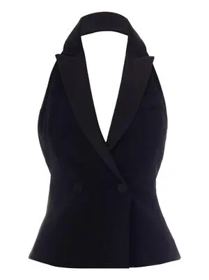 Patrizia Pepe Tuxedo-style Satin-lapel Top - Black