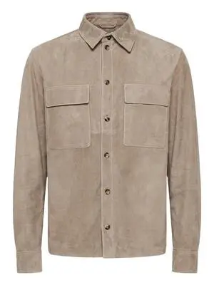 Agnona Leather Pocket Shirt Jacket - Beige