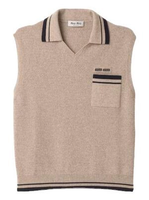 Miu Miu Cashmere Vest With Mesh-stitch Detailing - Hemp