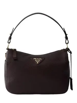 Prada Medium Leather Shoulder Bag - Dark Brown