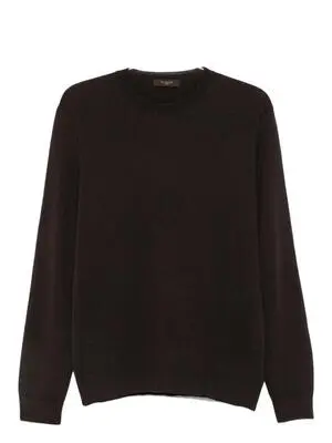 ZANONE Textured Crew Neck Long Sleeve Sweater - Dark Brown
