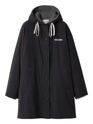 Miu Miu Relaxed Fit Hooded Jacket With Transfer Logo - Black