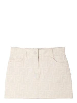 Fendi Ff Monogram Embroidered Denim Mini Skirt - White